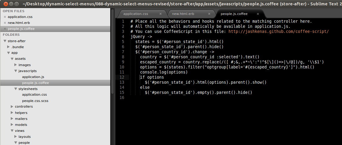 Javascript 88 Dynamic Select Menus Revised Doesnt Work On Rails